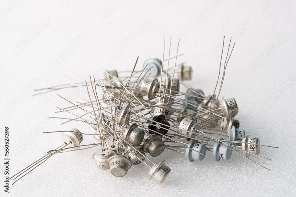 Old semiconductor transistors from Soviet technology on a white ...