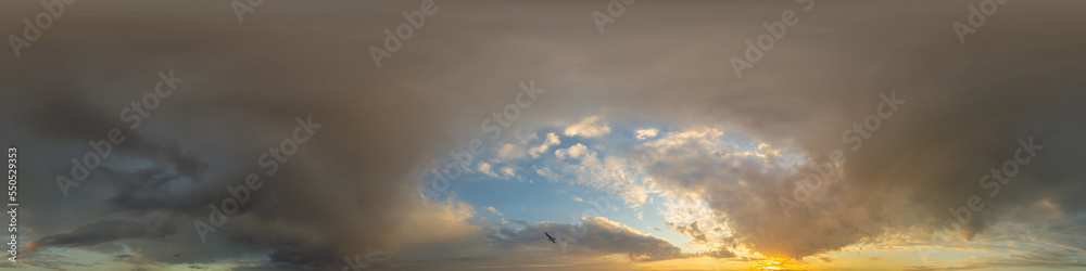 Dramatic sunset sky panorama with Cumulus clouds. Seamless hdr 360 pano ...