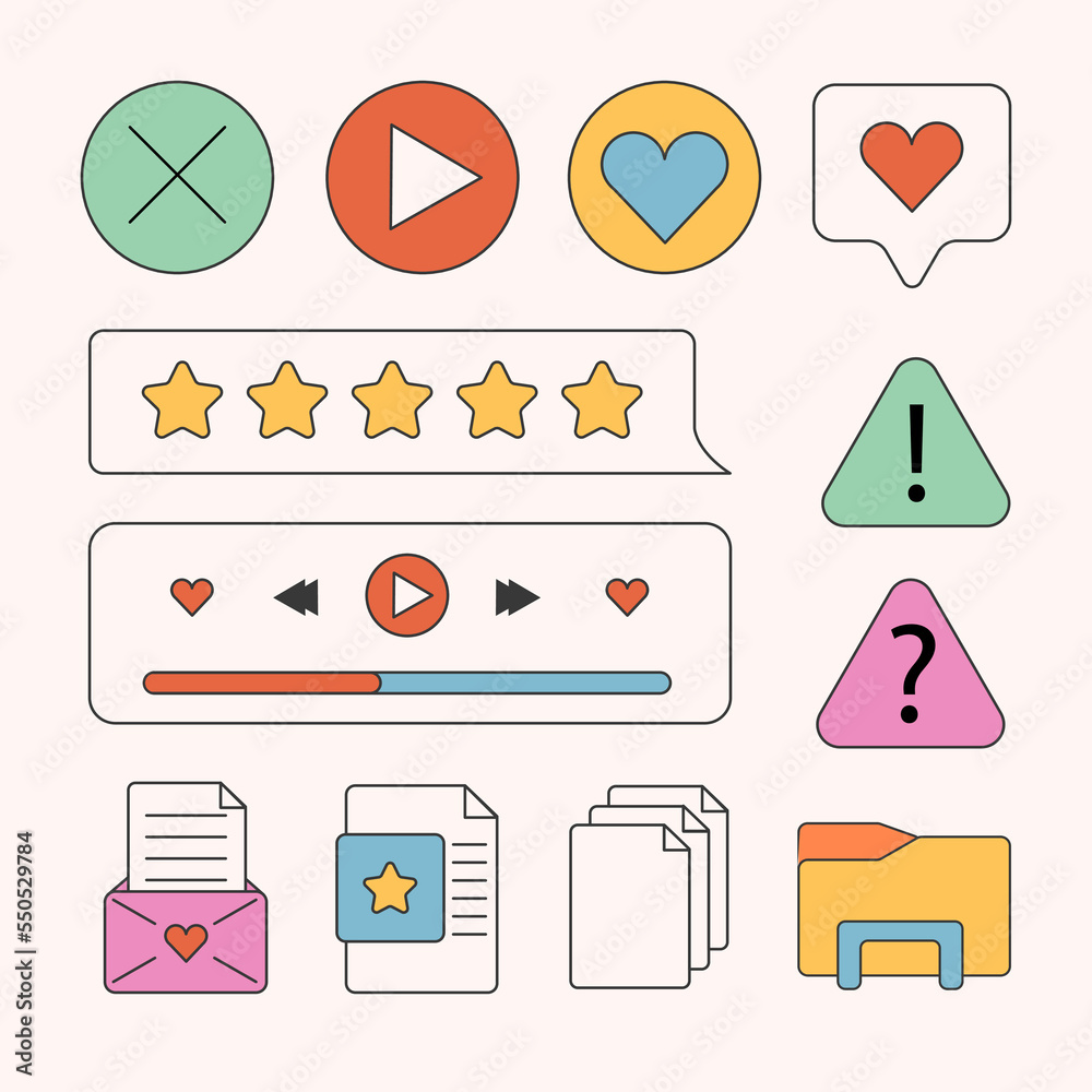 Set of retro stickers. 90s retro vaporwave old desktop user interface ...