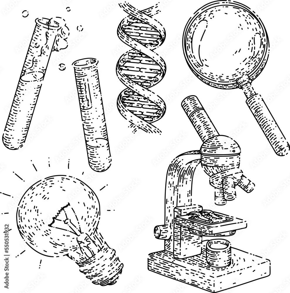 science chemistry set hand drawn vector. school formula, physics ...