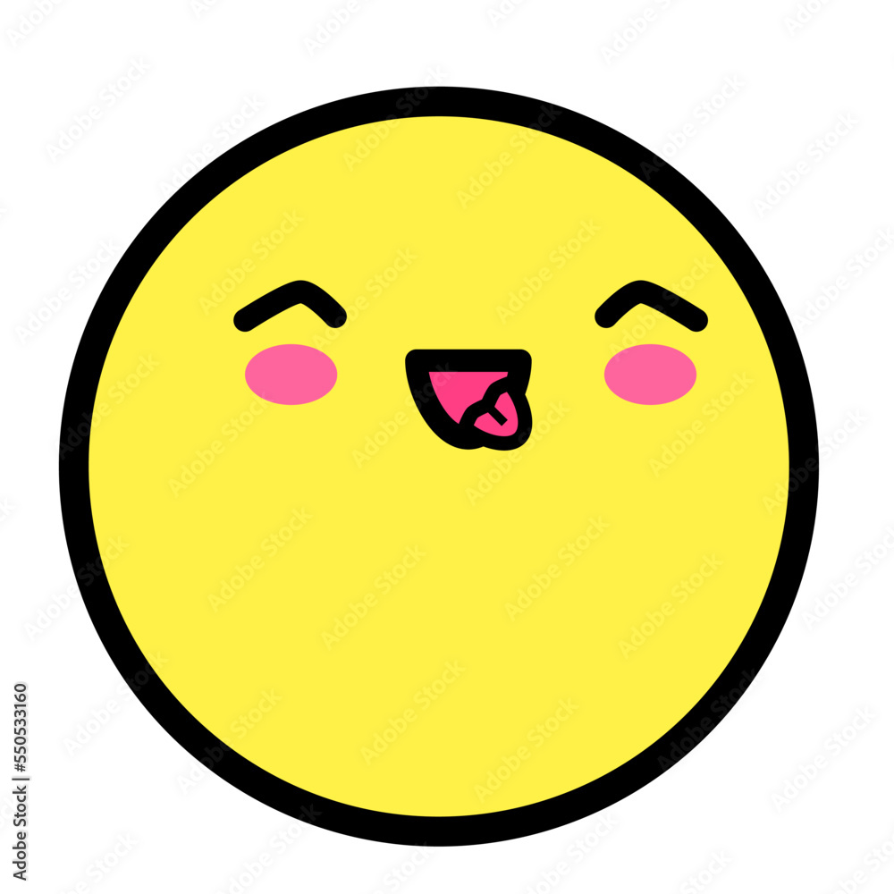 Flat kawaii emoji face. Cute funny cartoon character. Simple line art ...