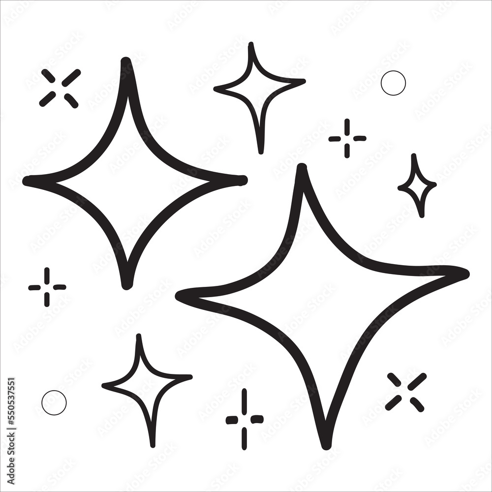 doodle set of vector stars sparkle icon, clean surface icon. Glowing ...