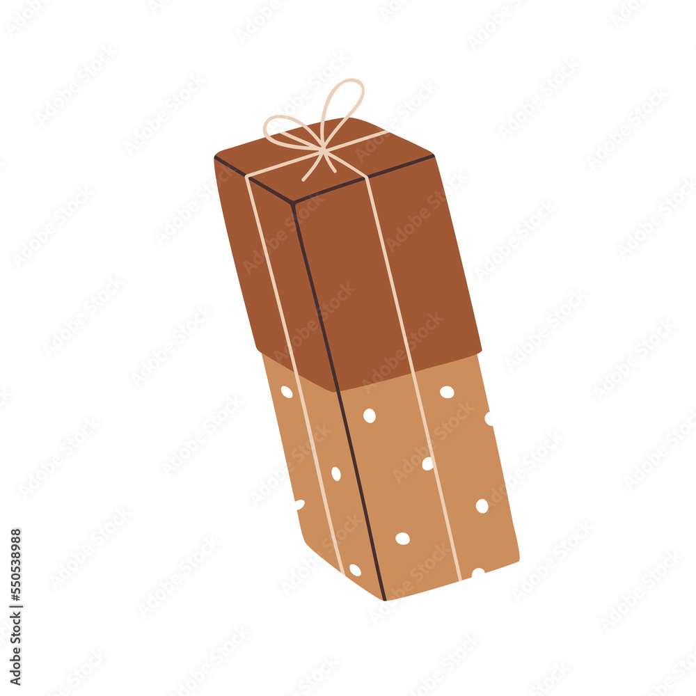 Gift box in kraft wrapping, brown paper and tied twine bow. Holiday ...