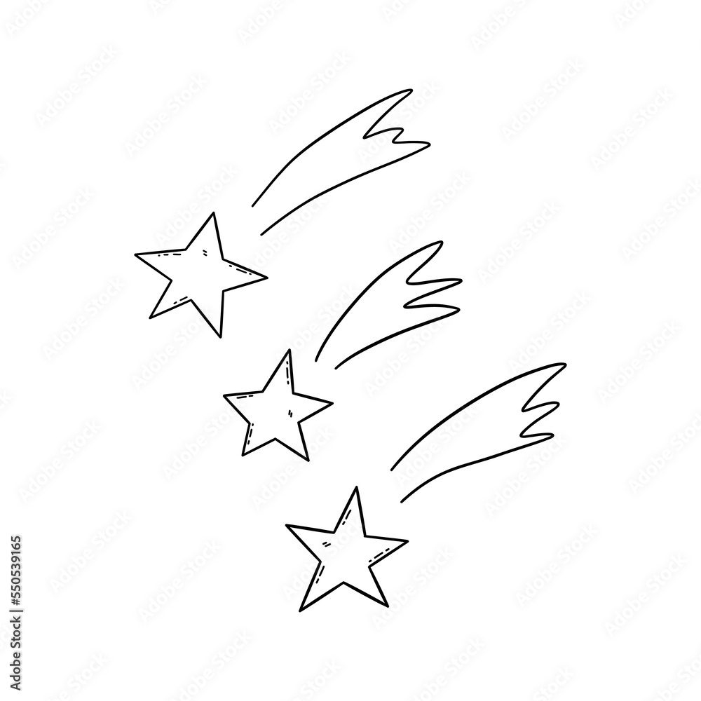 Three shooting stars on white background. Black and white simple vector ...