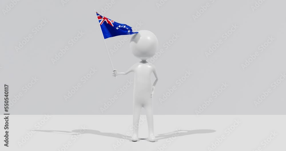 Flag of the Cook Islands. 3D Character holding and waving flag 4K UHD ...