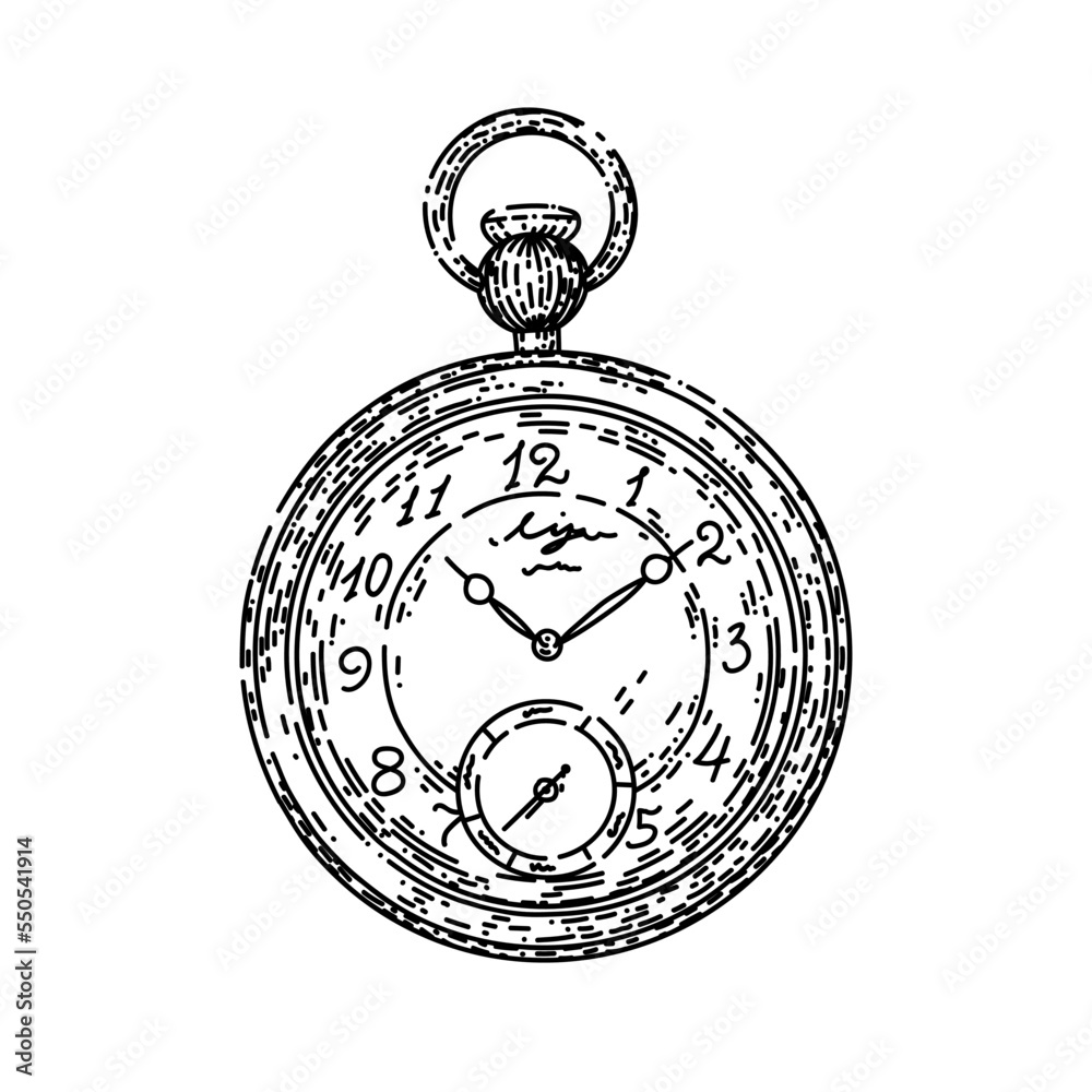 stopwatch pocket hand drawn vector. retro time, ancient dial, roman ...