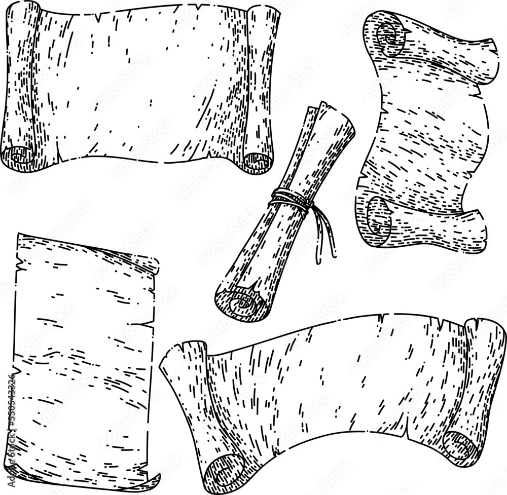 paper old ancient set hand drawn vector. parchment antique, manuscript ...