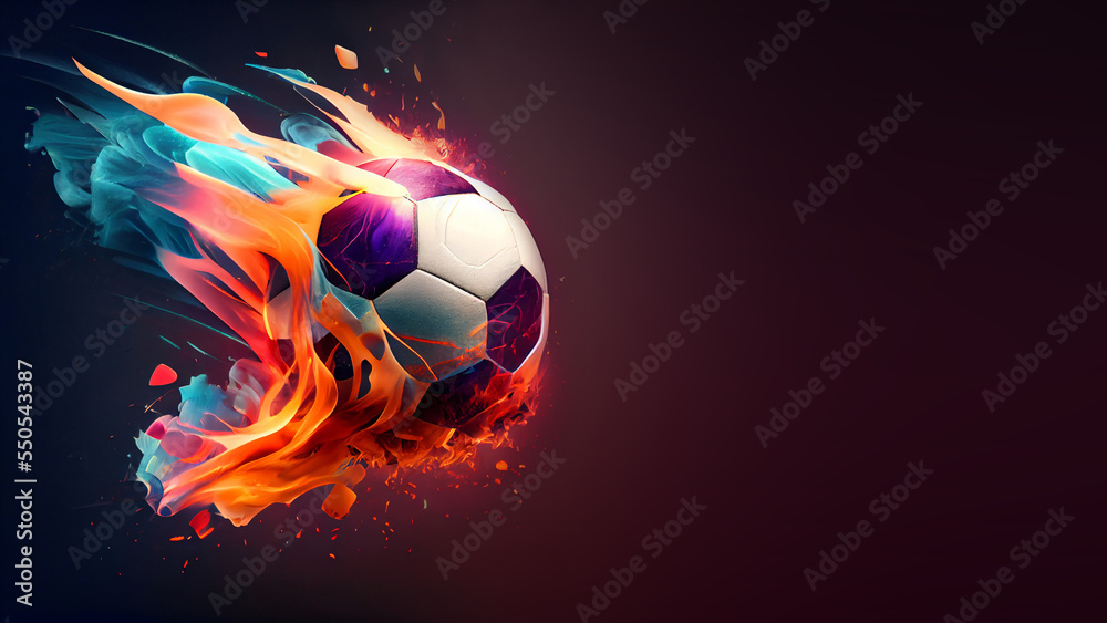football with colorful smoke isolated on clean purple dark background ...