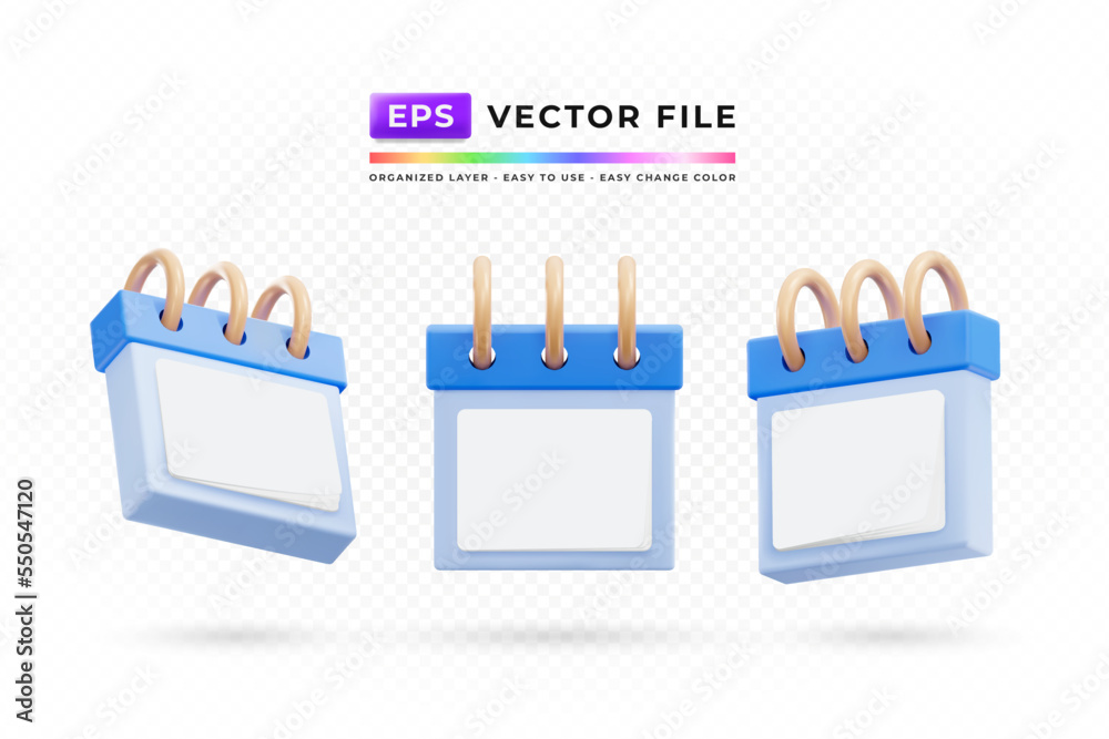 Realistic 3d design set of blue calender 3d rendering illustration ...