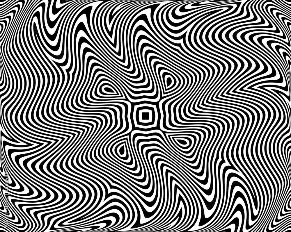 Abstract background with optical illusion wave. Black and white ...