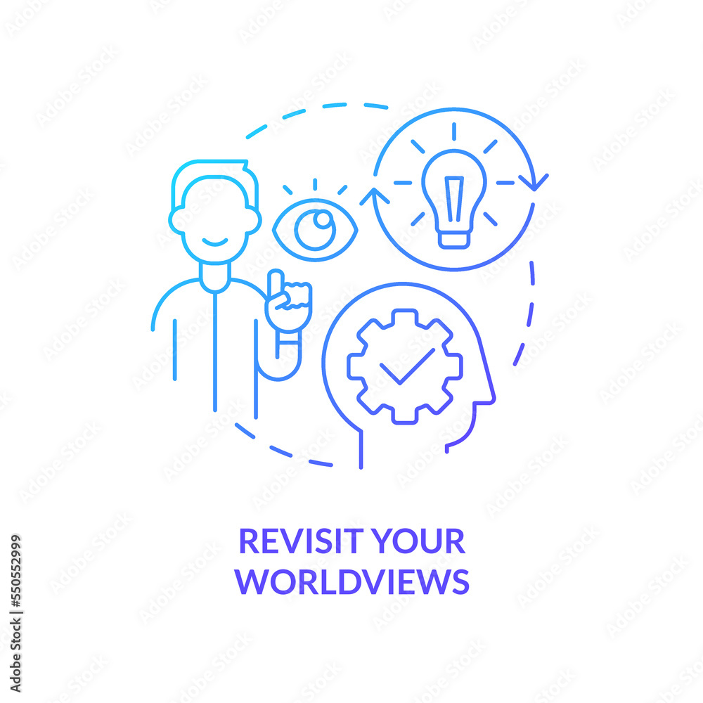Vetor de Revisit worldviews blue gradient concept icon. Changing ... Vetor de Revisit worldviews blue gradient concept icon. Changing ...
