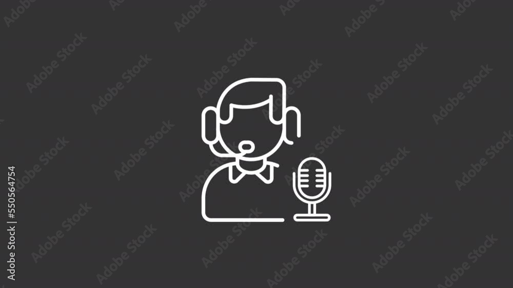 Animated broadcaster white line icon. Conducting audio streaming ...
