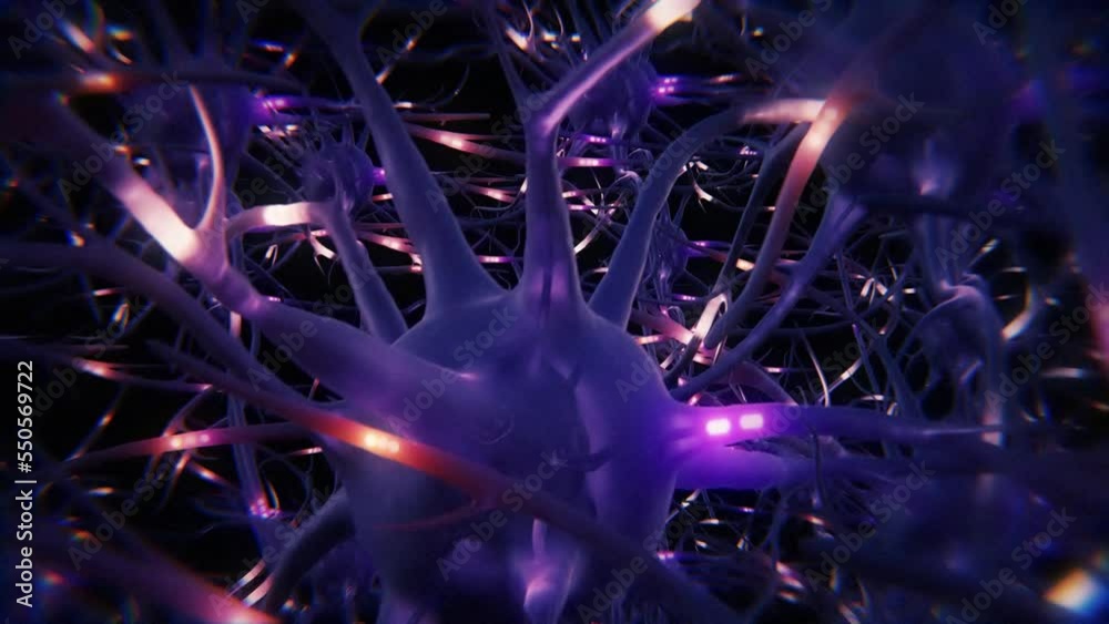 Concept neuron connect. 3D Animation Neurons in the Brain. Nerve Cells Sending Electrical and ...