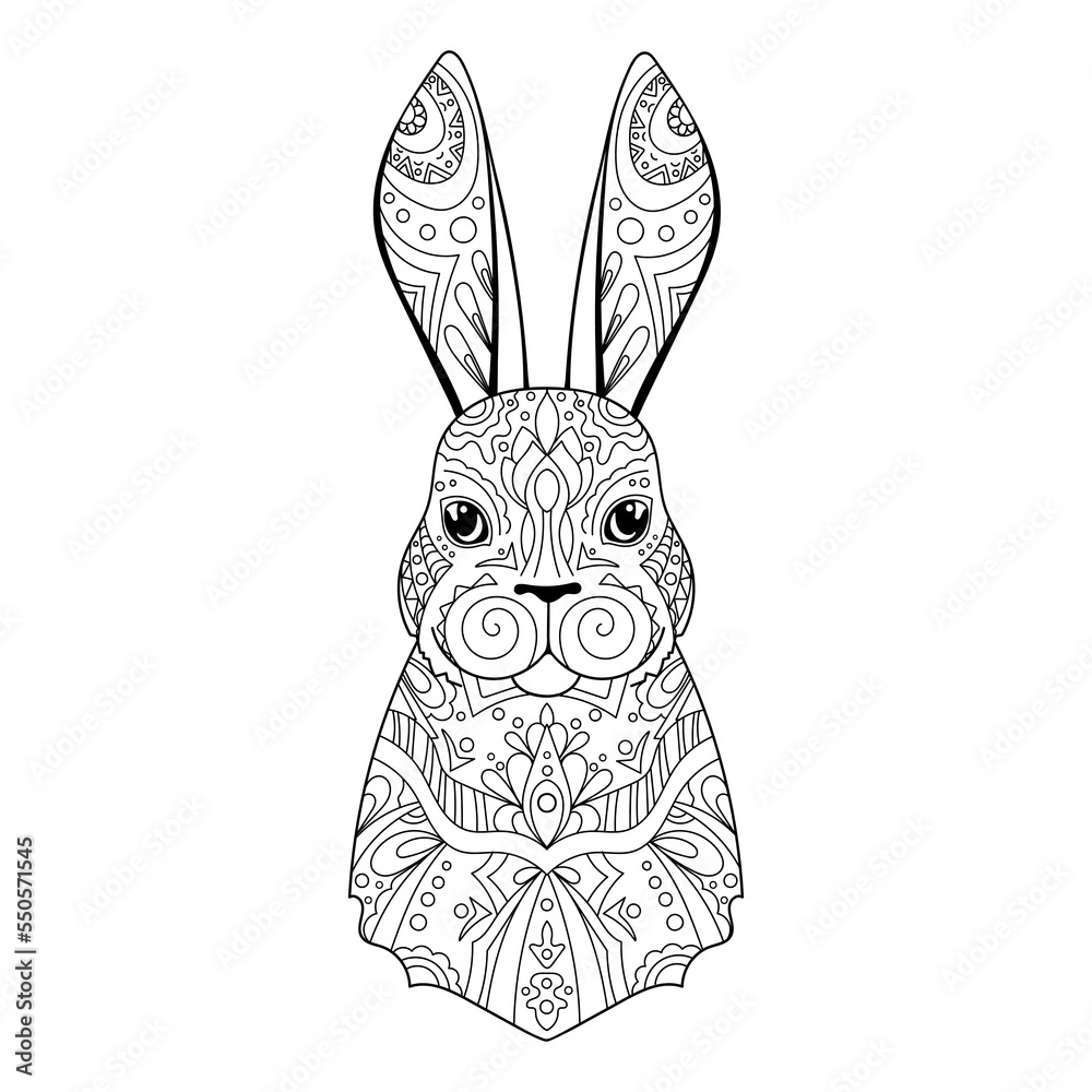 Rabbit coloring page adult zentangle anti stress drawing. Stock Vector ...