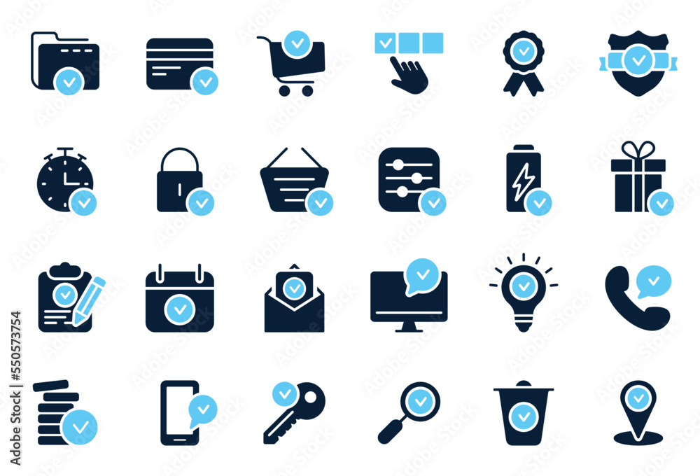 Checkmark Success Good Service Silhouette Icon Set. Confirmed Check ...