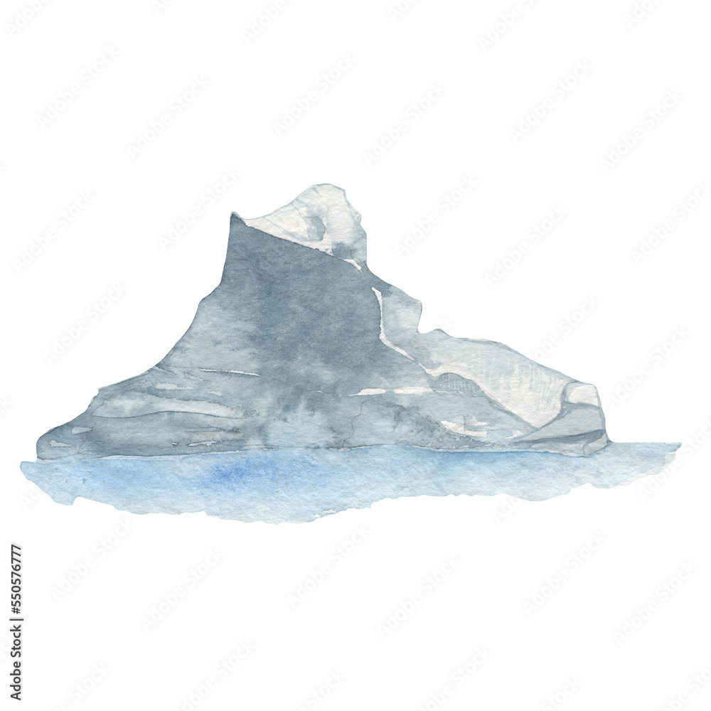 Abstract landscape with iceberg. Watercolor hand drawn illustration ...