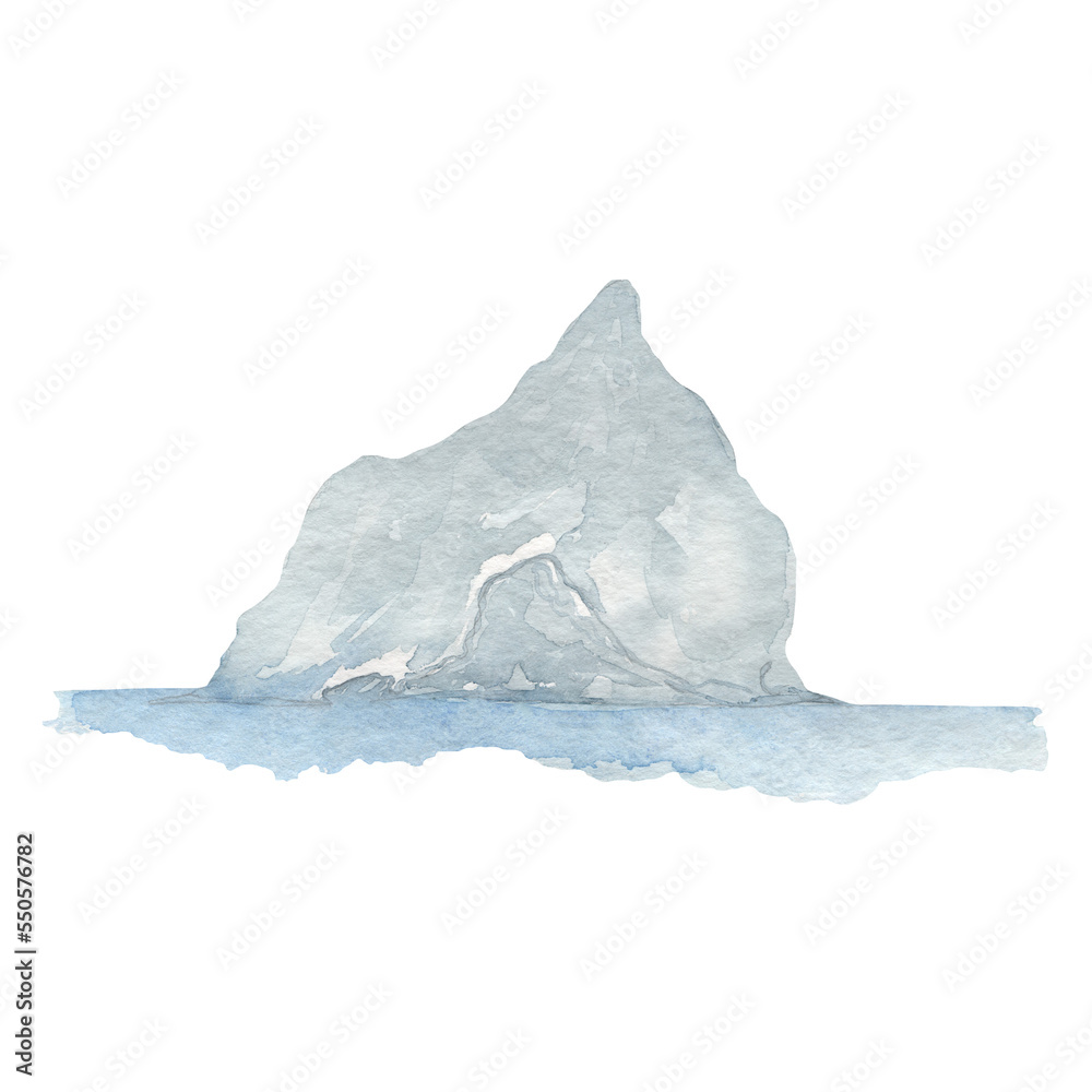 Abstract landscape with iceberg. Watercolor hand drawn illustration ...