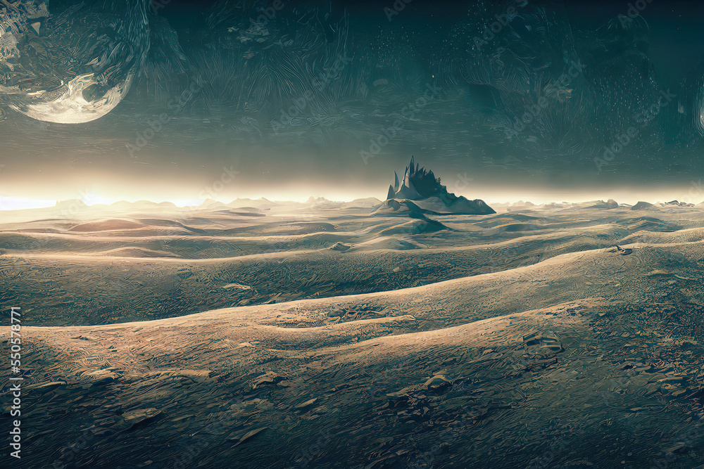 moon and stars landscape over a foreign alien world with haunting ...