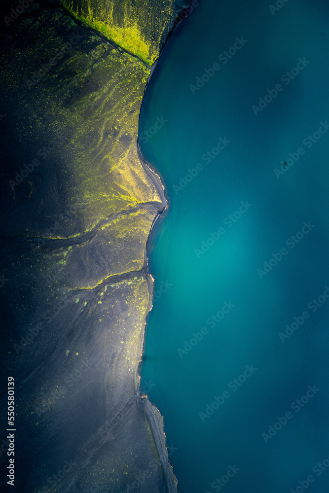 Aerial top down view over section of the Icelandic coast, Iceland Stock ...