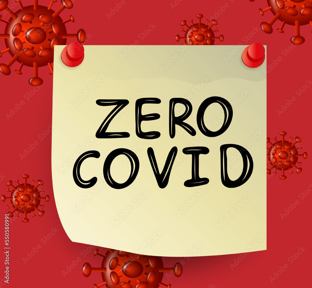 China zero COVID policy concept. Zero covid sign on red background with ...