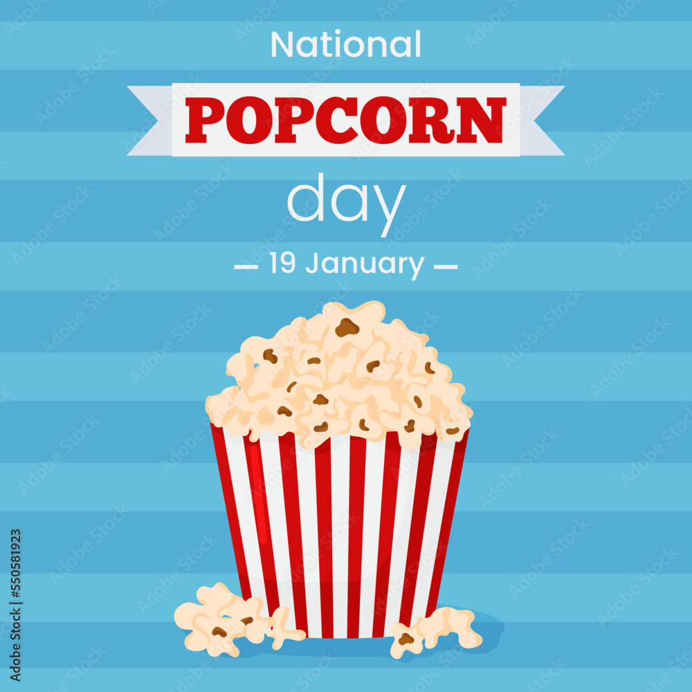 Vector square template banner National Popcorn day 19 January. Greeting ...