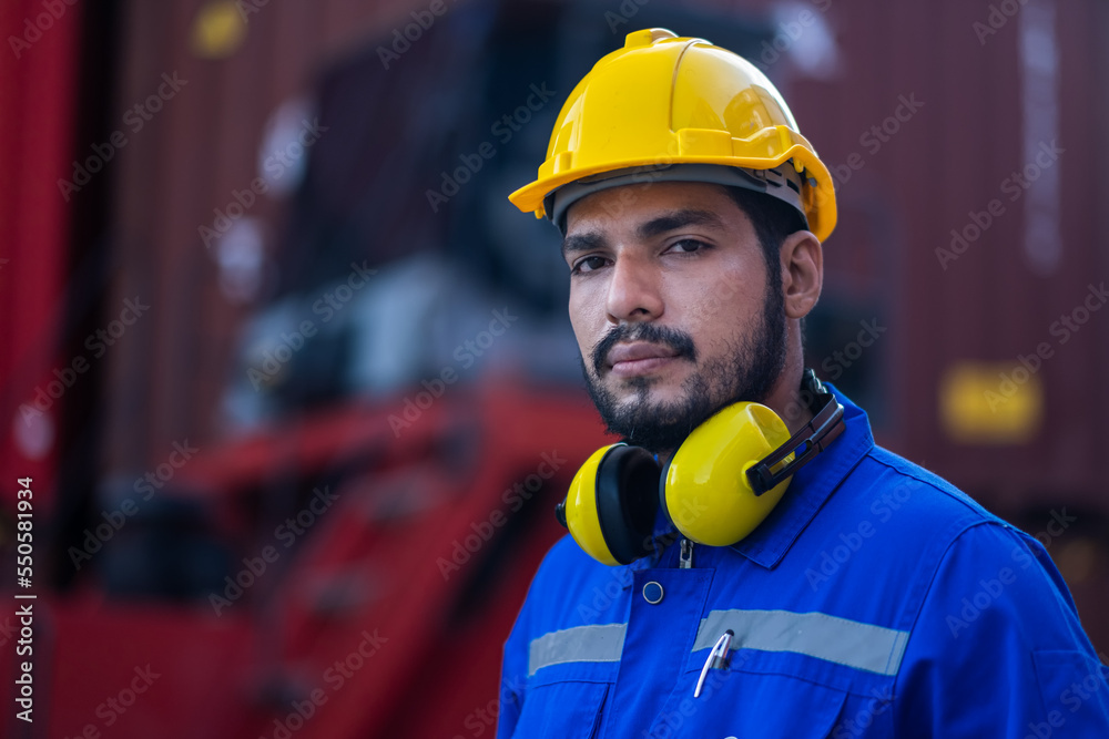 Foreman control loading containers box from factory to cargo freight ...