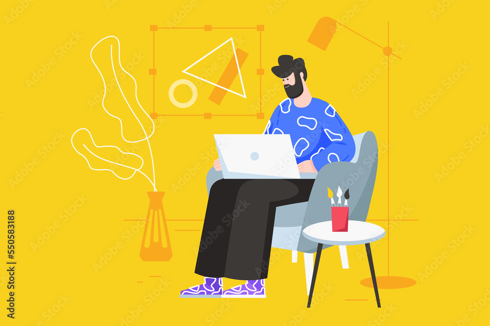 Designer working at design studio modern flat concept. Man illustrator ...