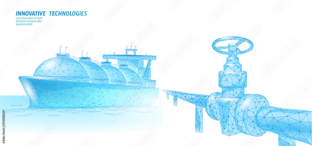 Tanker ship liquified gas transportation symbol. 3D low poly industrial ...