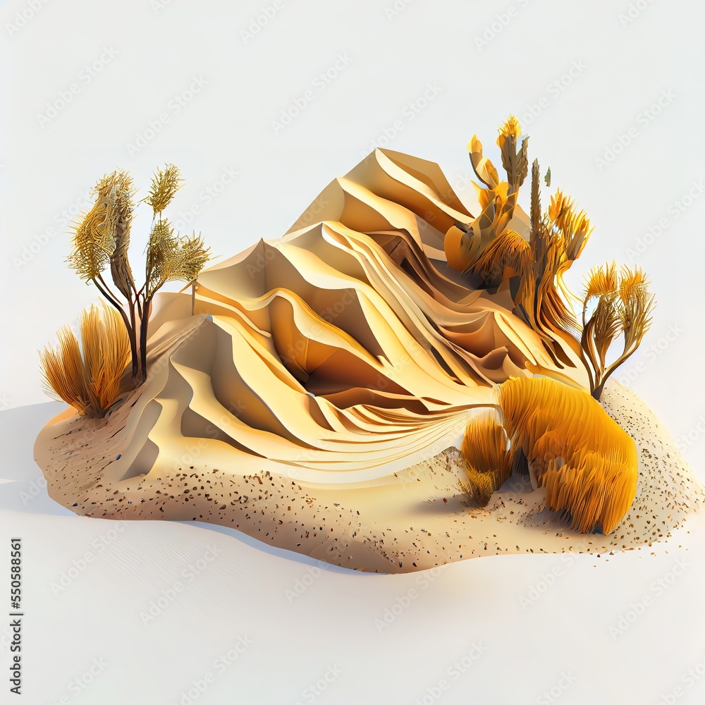 Sand dunes, isometric diorama. Beautiful cartoon illustration generated ...