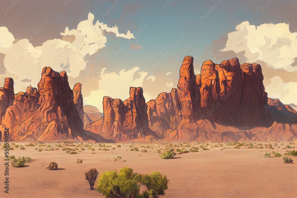 Wild west Texas desert landscape with mountains of canyon. Realistic ...