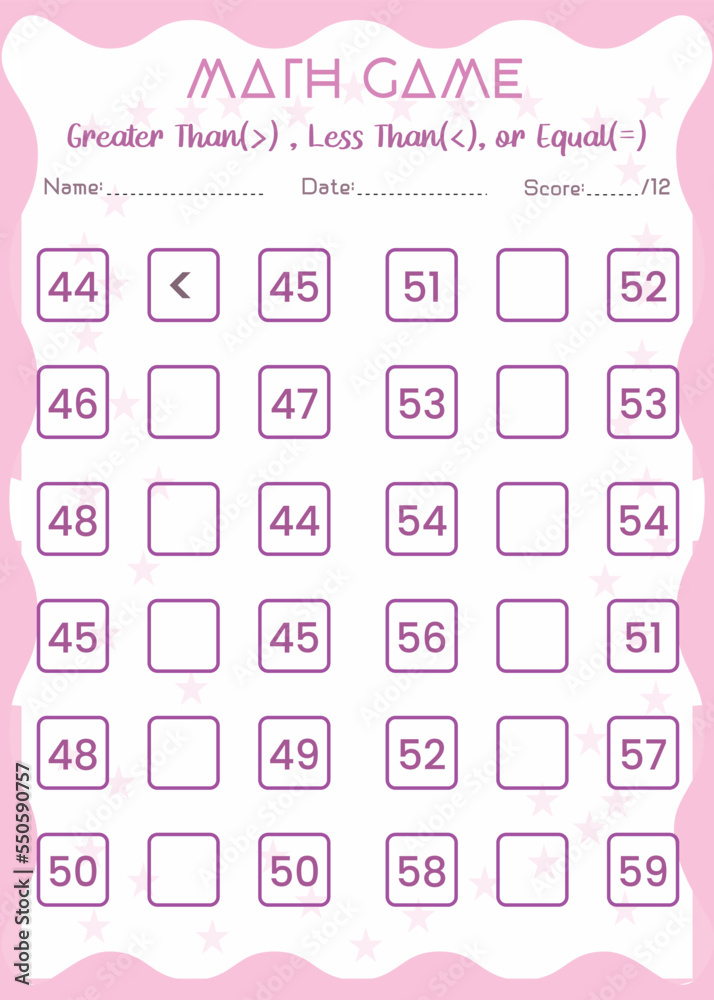 Comparing numbers worksheet. Easy worksheet, math game for children in ...