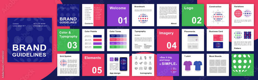 Purple and Blue Brand Guidelines template. Corporate Guide line ...