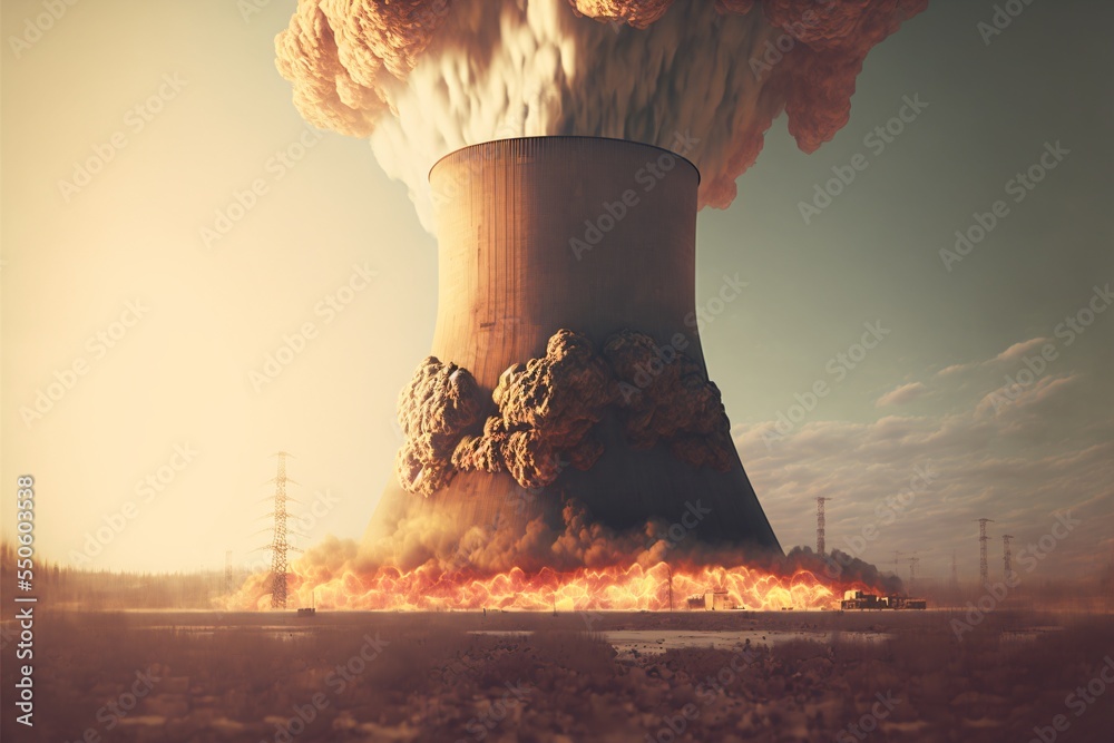 explosion in a nuclear power plant, fire, mushroom cloud, catastrophe ...