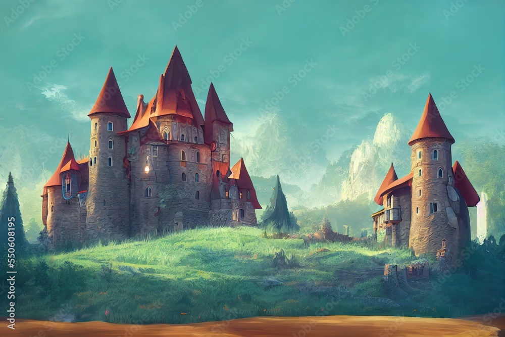 Beautiful Castle in the Forest. Video Game's Digital CG Artwork ...