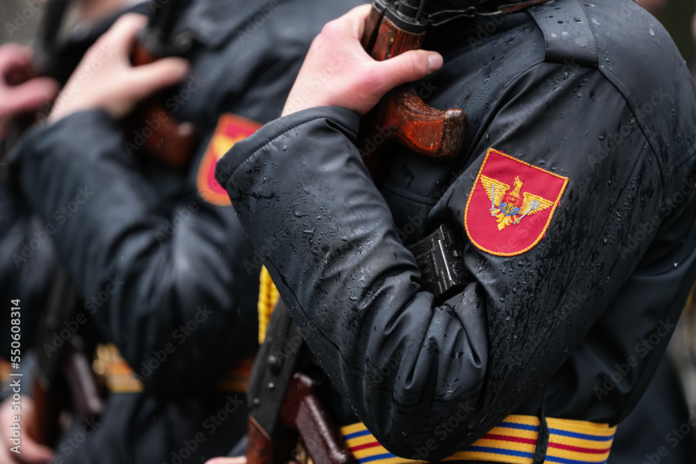 Republic of Moldova soldiers uniform. Close up photo with the Moldovian ...