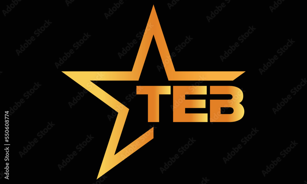 TEB golden luxury star icon three letter logo design vector template ...