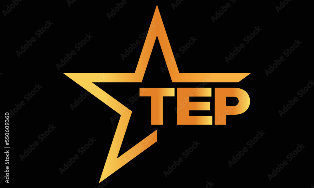 TEP golden luxury star icon three letter logo design vector template ...