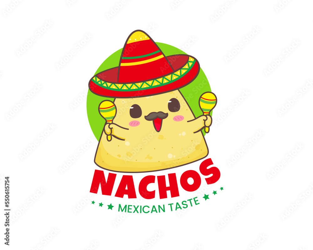 Nachos cartoon logo. Mexican traditional street food. Cute adorable ...