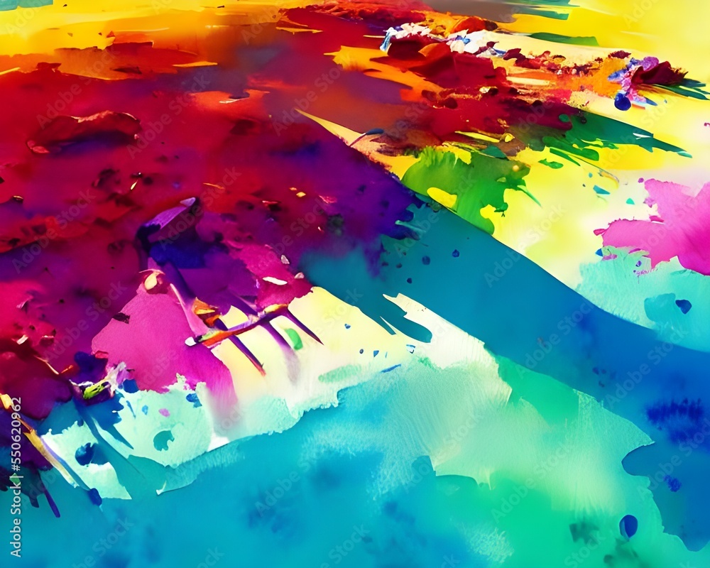 There are swirls of blue and green in the watercolor, with specks of ...