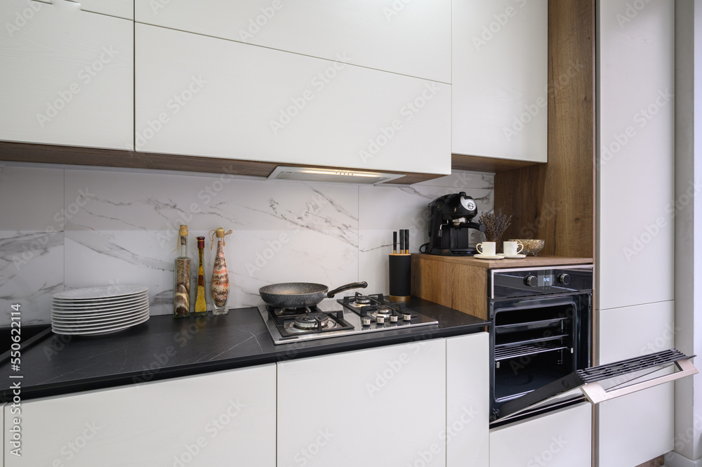 Photo & Art Print Black and white modern luxury kitchen interior, starush