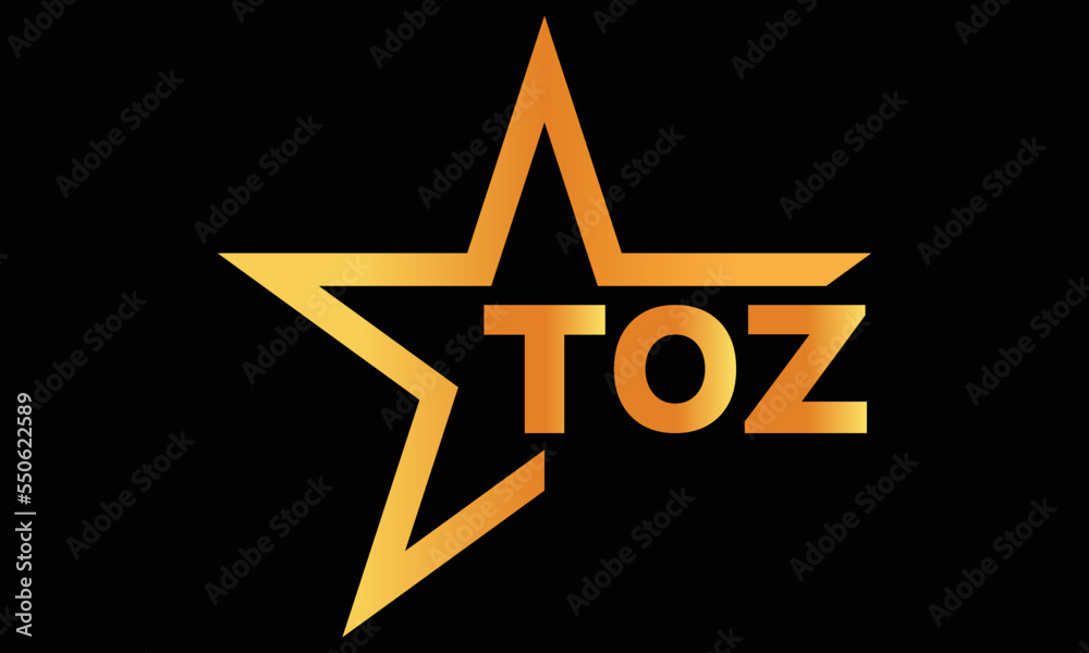 TOZ golden luxury star icon three letter logo design vector template ...