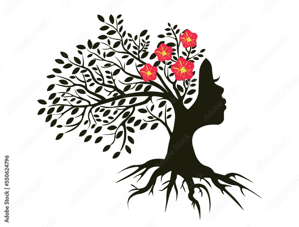 Abstract colorful tree. Vector background.. Beautiful African woman - a ...