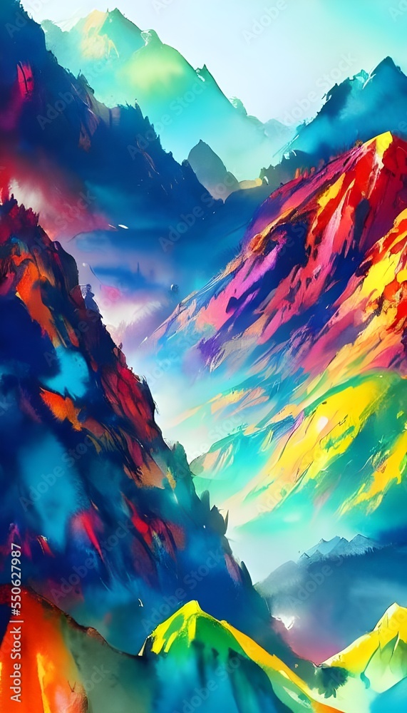 Ilustrace „The mountains are covered in a wash of different colors ...