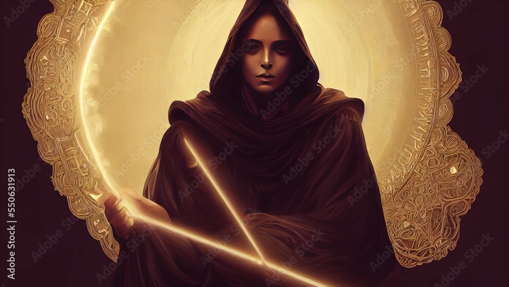 A Beautiful digital artwork portrait of a mage who wears a robe or ...