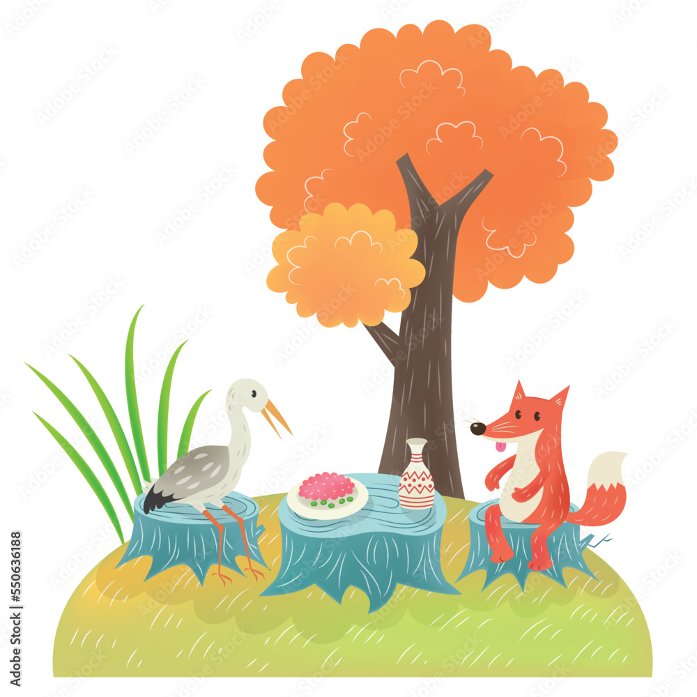 The fox and the stork picture for story book. Aesop's fable ...