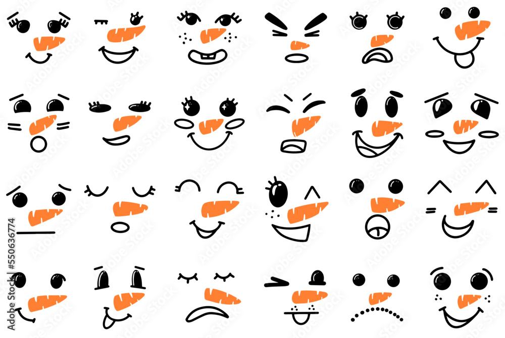 Cute snowman faces - vector collection. Vector Collection of Cute ...