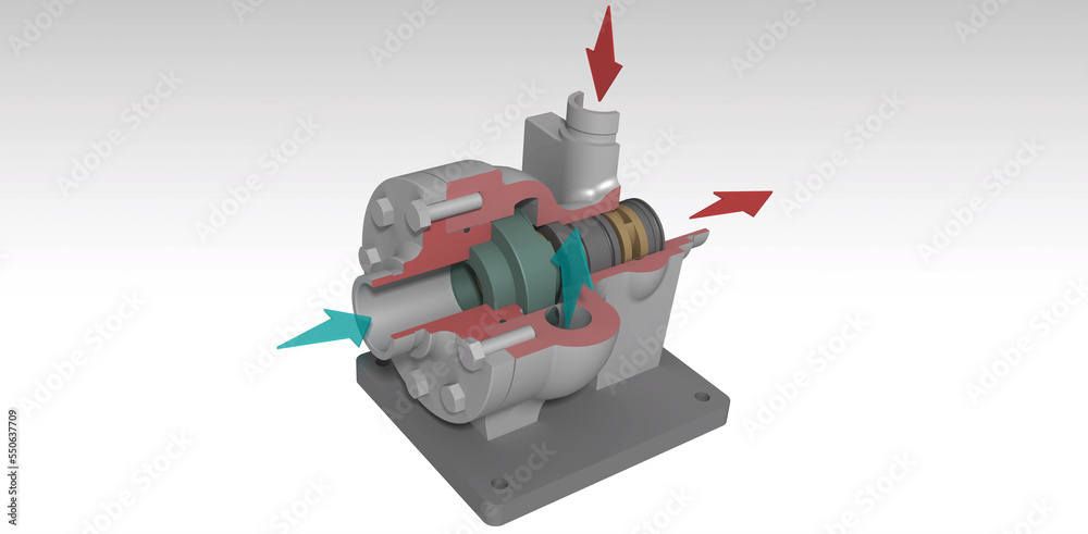 High pressure booster pump cross section 3D illustration Stock ...