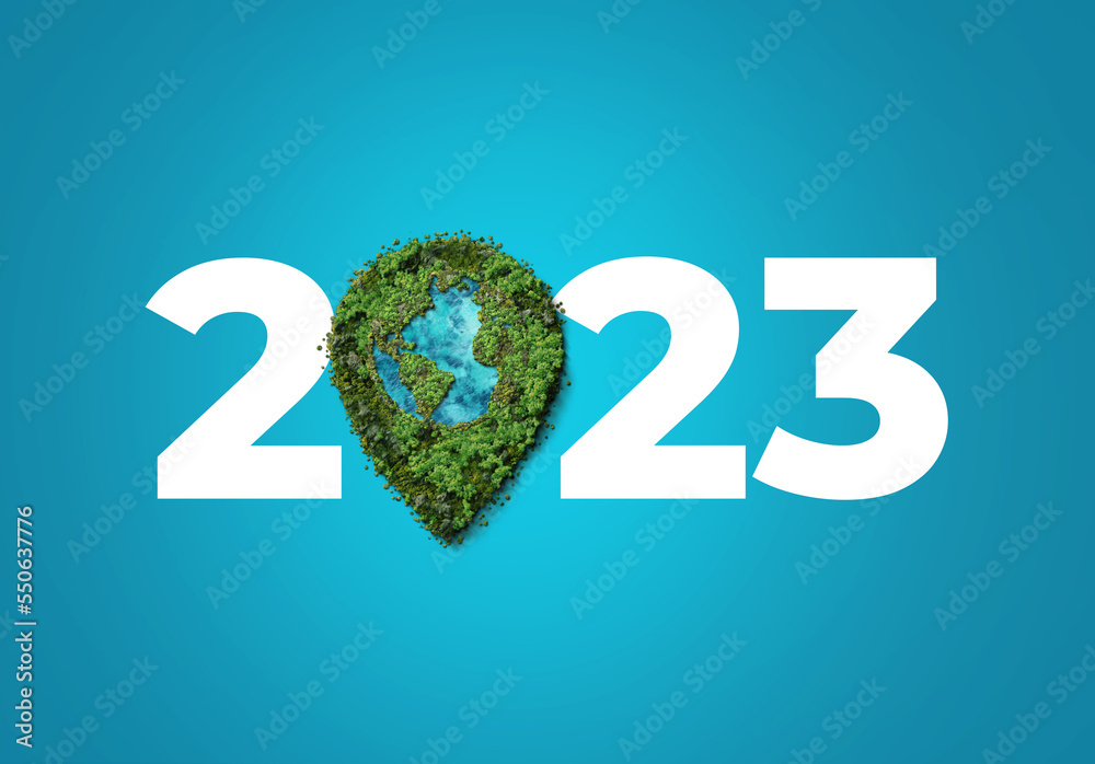 Green location 2023. New Year 2023 green tourism concept and save our ...