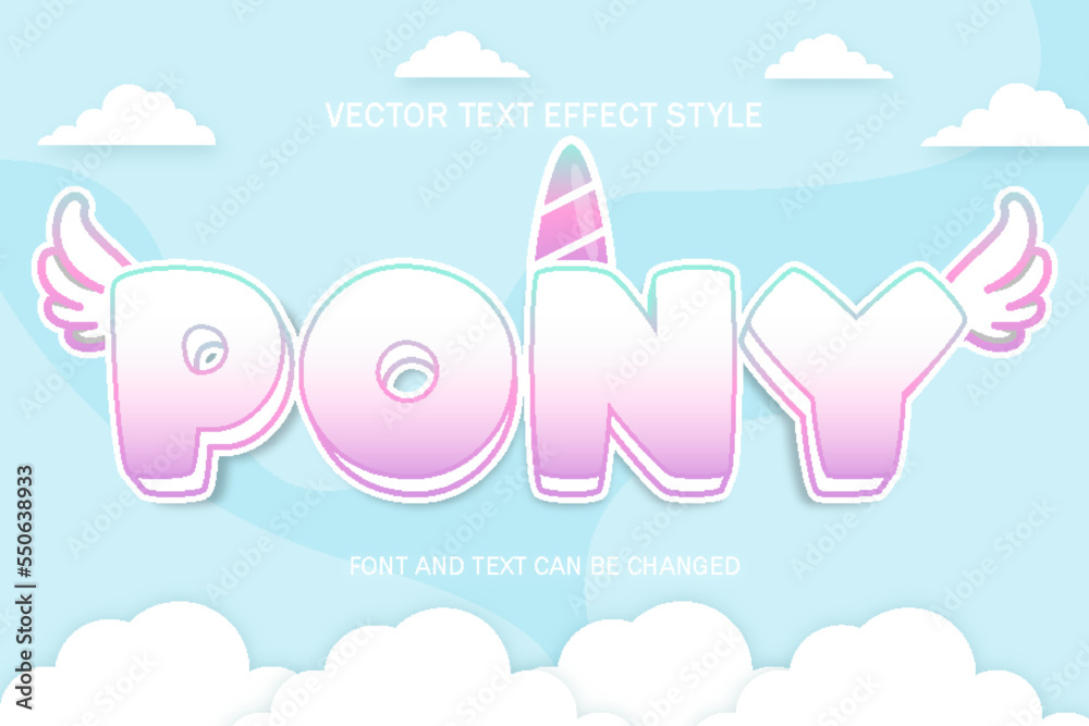 pony tail lettering 3d editable text effect font style template cute ...