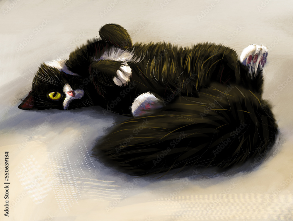 Stockillustratie Digital drawing of a cat. Cats are a symbol of rebirth ...